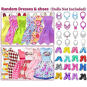 Ecore Fun 39 Pcs Doll Clothes and Accessories 3 Fashion Dresses 10 Slip Dresses 3 Tops 3 Pants 10 Necklaces 10 Shoes Fashion Casual Outfits Perfect for 11.5 inch Dolls