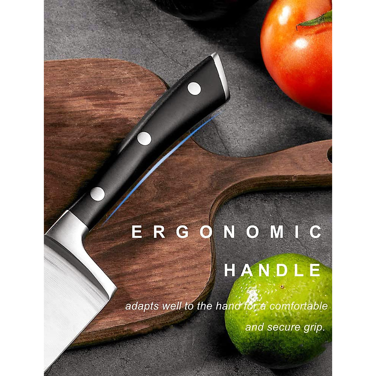 ZZWW Kitchen Knife Set, Professional 6 Piece Knife Set with Wooden Block Germany High Carbon Stainless Brown