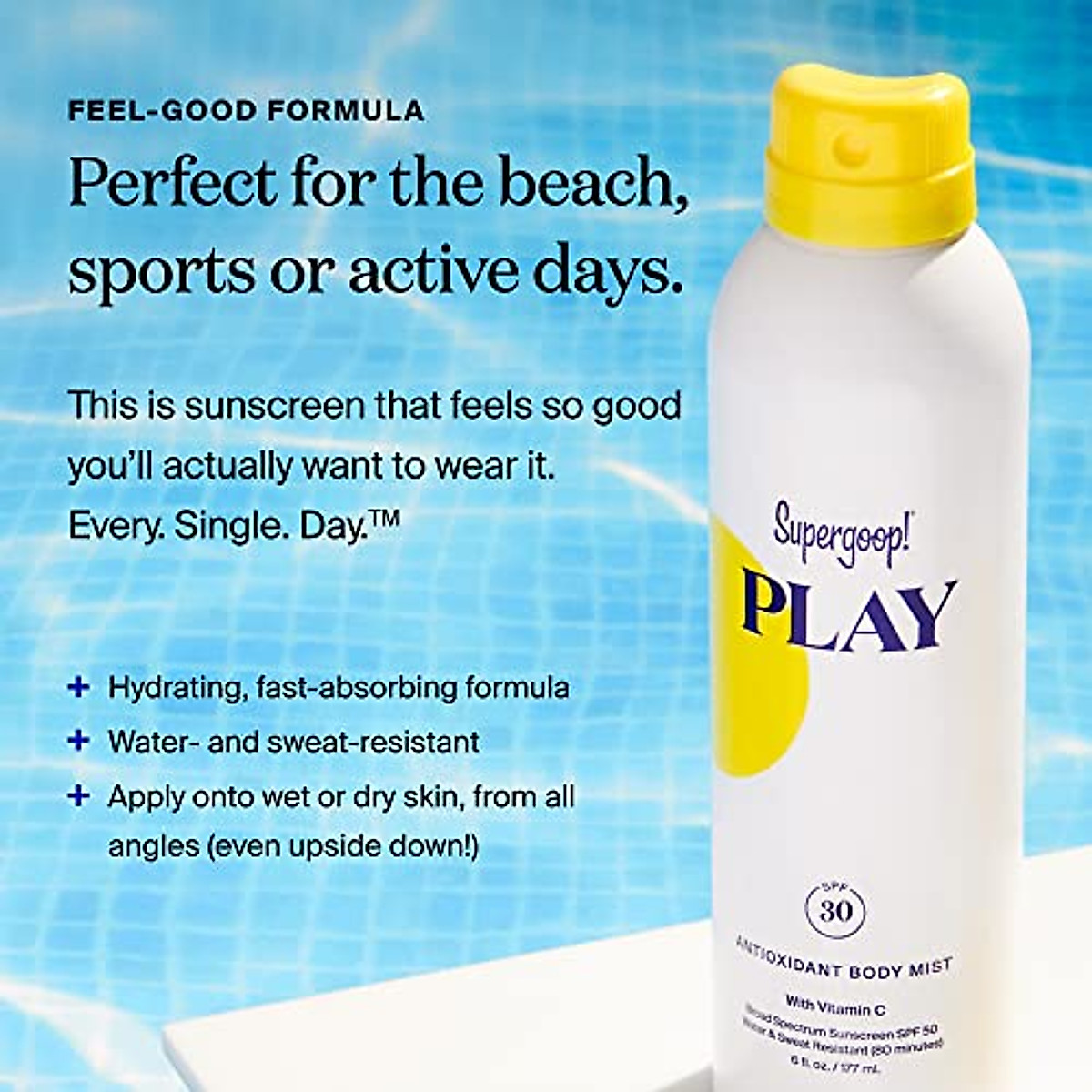 Supergoop! PLAY SPF 30 Antioxidant Body Mist w/ Vitamin C, 6 fl oz - Reef-Friendly, Broad Spectrum Sunscreen Spray for Sensitive Skin - Clean Ingredients - Great for Active Days