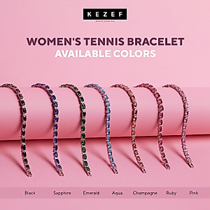 KEZEF Tennis Bracelets For Women - Cubic Zirconia - Oval 7x5mm Blue Sapphire Gemstones - Round 2.50mm White CZ - Silver Plated Brass - 7 Inch - Hypoallergenic Bracelets