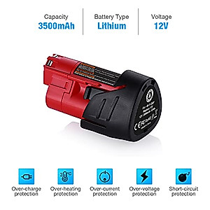 Powerextra M12 Batteries 3500mAh, Upgraded Lithium-ion Replacement Milwaukee M12 Battery for 48-11-2411 48-11-2420 48-11-2401 48-11-2402 48-11-2401, Compatible with M12 Milwaukee Tools, 2 Pack