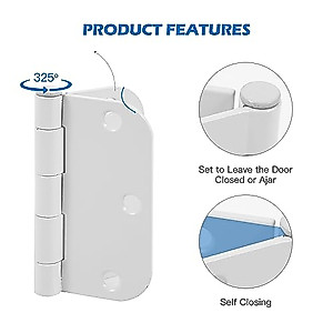 18 Pack White Door Hinges,3.5 Inch Rounded 5/8" Radius Door Hinges Interior 3 1/2 Inch Door Hinges Bifold Residential Standard Bedroom Indoor Door Hinges for Doors Home