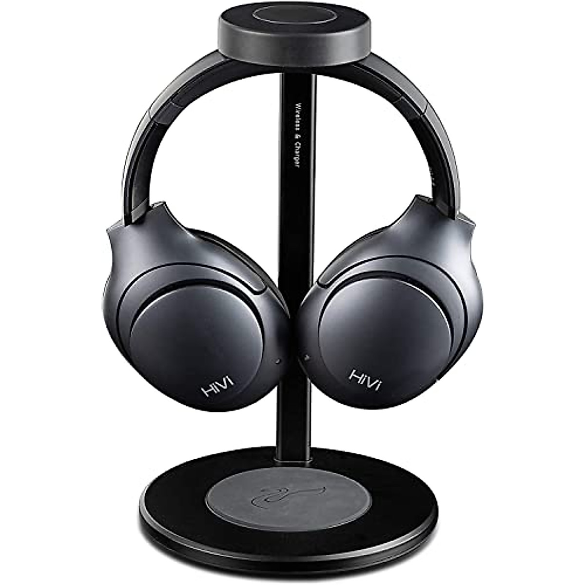 LINGSHU AW85 Noise Cancelling Headphones, Wireless Bluetooth Over The Ear Headphones with Mic,First Headphone Wireless Charging Stand, Black