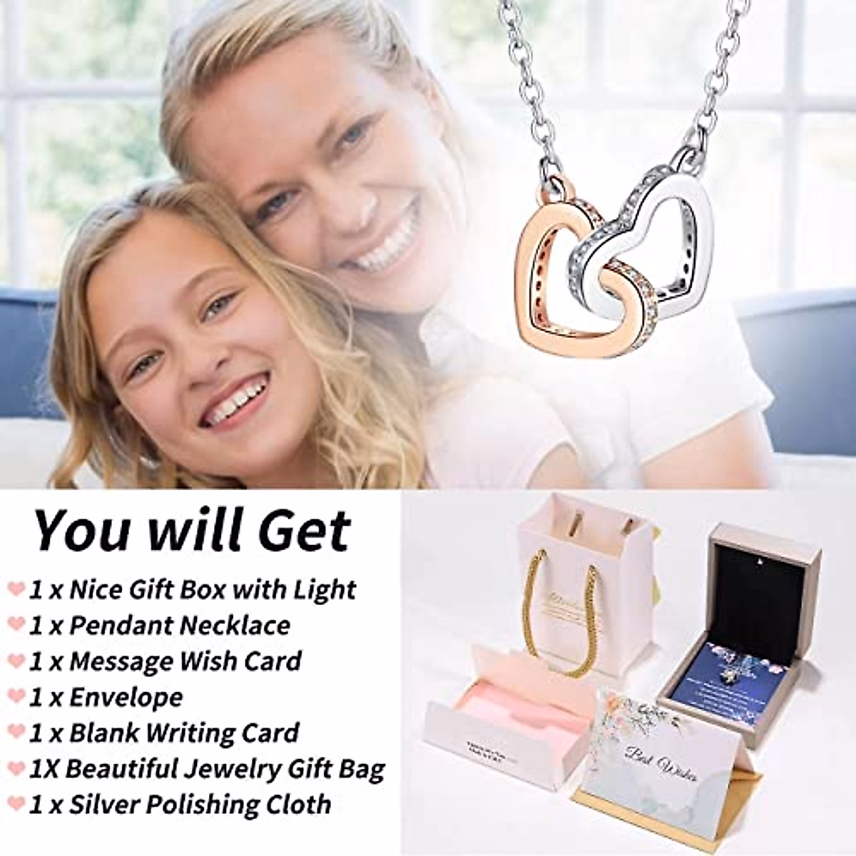 Alittlecare Granddaughter Necklace From Grandmom - Interlocking Heart Necklace Filled With My Love - Gift for Granddaughter On Birthday/Christmas/Mother's day/Graduation/Wedding/Valentines