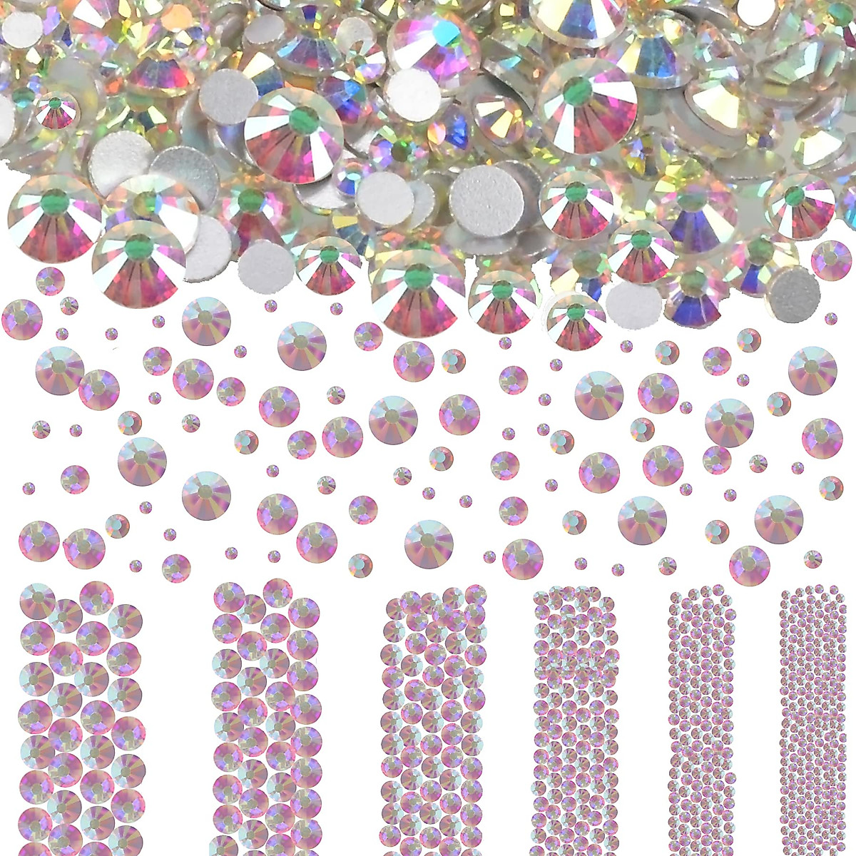 2-Box Massive Beads 8000pcs 6Sizes Nail Art Flatback Glasses Rhinestones Crystal for DIY Project with Tweezers and Picking Pen for Nail Art, Face Art, Manicure (Crystal AB, 6 Sizes)