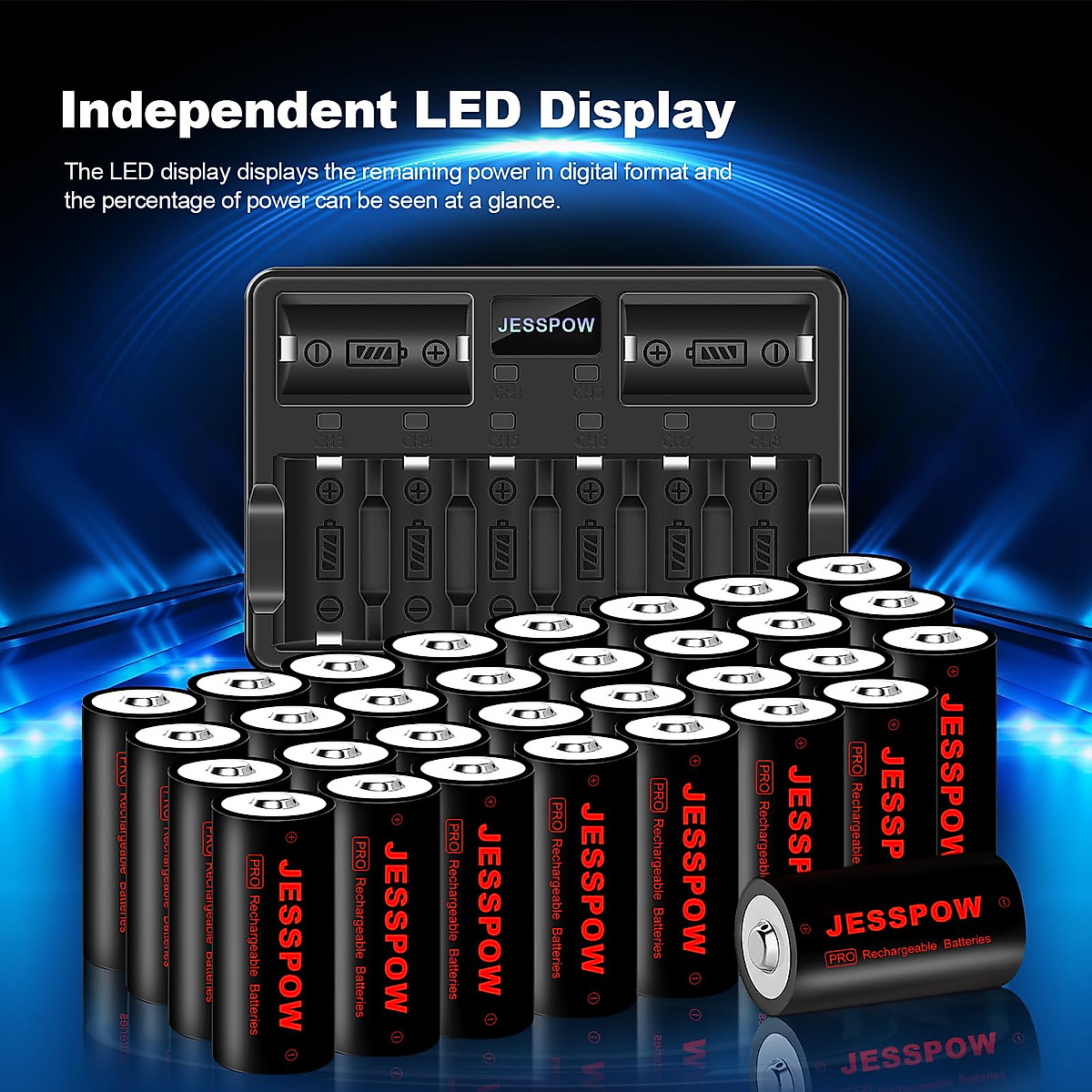 JESSPOW CR123A Rechargeable Batteries for Arlo, Rechargeable Batteries 32 Pack with Charger Compatible with Arlo Security Cameras (VMK3200/VMC3030/VMS3330/3430/3530/) and Flashlight and More