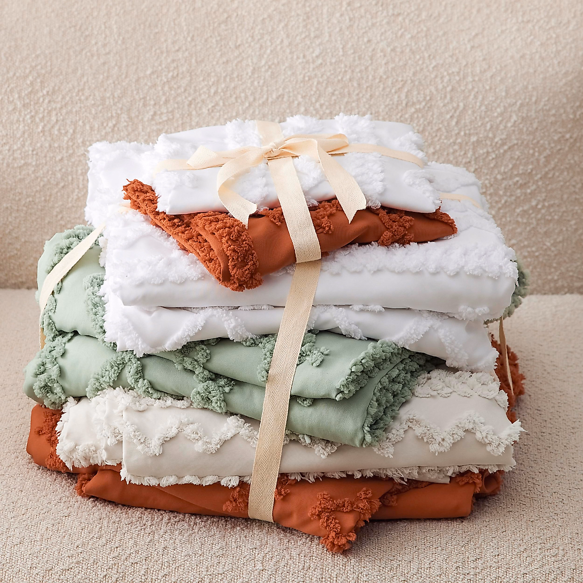 Bedsure Boho Duvet Cover Queen - Tufted Duvet Cover Queen Size for All Seasons, 3 Pieces Soft Shabby Chic Embroidery Boho Bedding Duvet Cover for Gifts (Beige, Queen, 90x90)