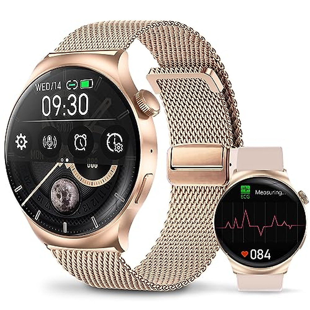 FILIEKEU Smart Watch for Men Women 1.5 Inch Screen Blood Pressure Oxygen Sleep Monitor Bluetooth Call Smart Watches IP68 Waterproof Fitness Tracker Smartwatch for Android iPhone Gold