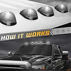 HERCOO Smoke Roof Cab Marker Lights Lens w/LED Bulbs Aftermarket Replacement Compatible with F150 F250 F350 F450 F550 Super Duty (Qty:5