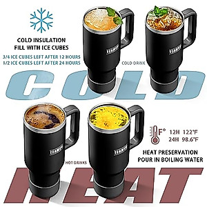 TEAMVV 40 oz Tumbler with Handle and Straw Stainless Steel Vacuum Insulated Tumbler Tea or Iced Coffee Mug for Hot or Cold Beverages 40 oz Tumbler with Handle(Black)