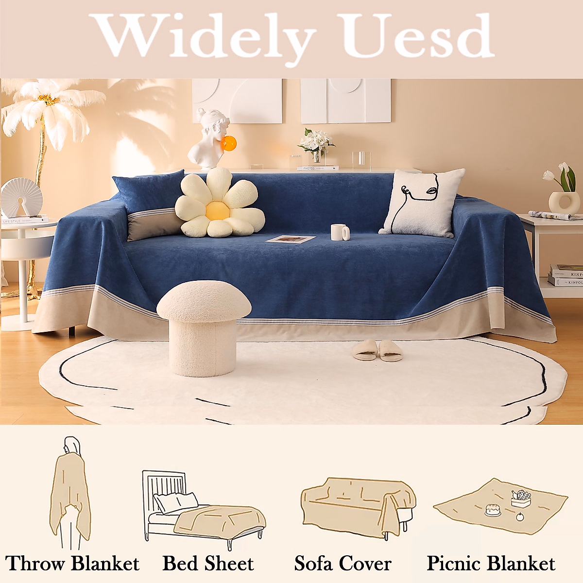 Mxaeyr Waterproof Sofa Cover for Pets, Dark Blue Couch Covers for Sectional Sofa, Simple Style Sofa Covers for 2-3 Cushion Couch, Waterproof, Durable and Washable, XL 79" x 118"