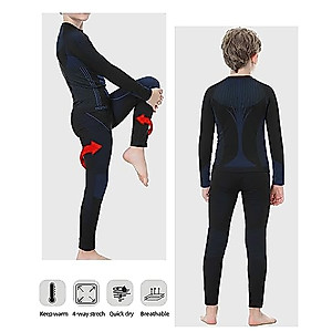 MeetHoo Children's Thermal Underwear Set, Breathable and Skin-friendly Sports Underwear, Bamboo Charcoal Underwear Base Layer Winter Ski Hunting Gear for Boys Cold Weather XS-L