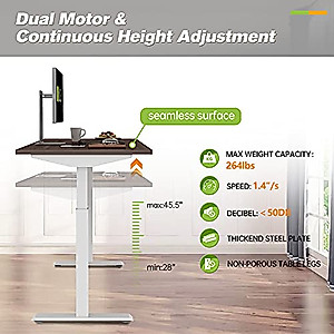 ALFA FURNISHING Advanced 55x28 Inches Standing Desk for Home Office, Dual Motor Electric Adjustable Height Desk, Sit Stand Desk with 4 Pre-Set Memory (55x28, Walnut Top + White Frame Dual Motor)