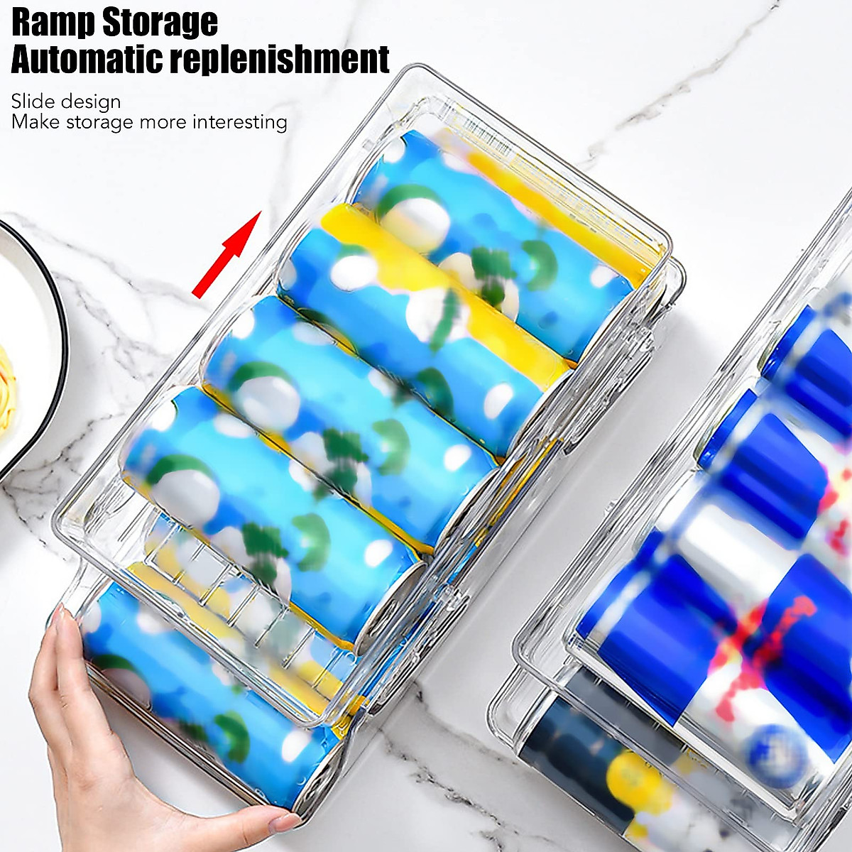 Beverage Can Organizer Bins for Refrigerator, Double Layers Soda Can Storage Organizer, Can Dispenser Beverage Holder, Plastic Food Pantry Storage Rack for Kitchen, Automatic Replenishment