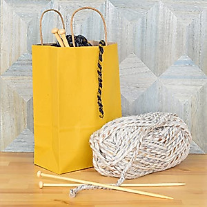 Craft Bags with Handles - 6x3x9 100 Pack Mini Yellow Gift Bag, Kraft Paper Shopping Totes for Small Business, Retail, & Boutique Merchandise, Gift Wrap & Goodie Bags, Wedding Favor Bags, in Bulk