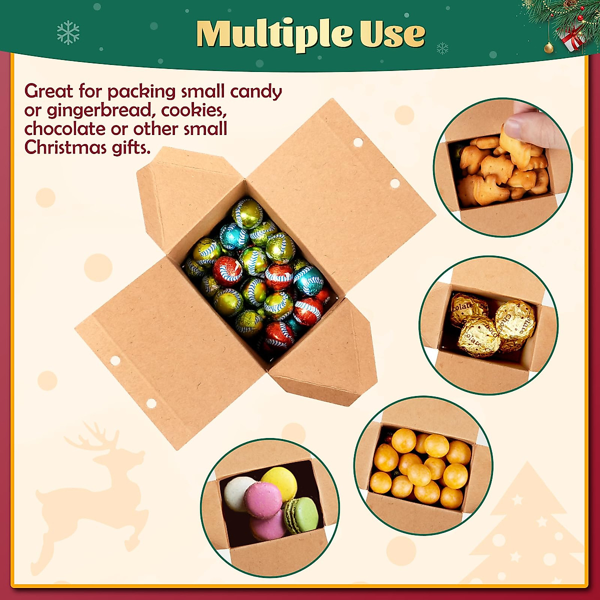 ZMLM Small Christmas Treat Boxes 20Pcs Christmas Gingerbread Boxes with 24 Ornaments Tags, Mini Christmas Gift Boxes Candy Cookie Boxes Kraft Wrapping Paper Gift Wrap Bags for Xmas Party Favors Gifts