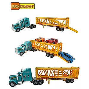 Big Daddy Heavy Duty Tractor Trailer Race Car Carrier Toy Truck with 3 Cars Bundle