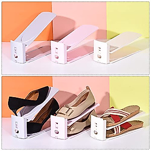 uxcell Shoe Slots Organizer PP Double Layer 3 Adjustable Heights Shoes Storage Rack for Closet Beige 2 Pcs