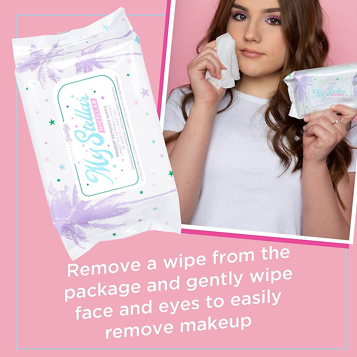 Petite 'n Pretty My Stellar Micellar Makeup Remover Wipes - Cleansing Face Wipes Soaked in Micellar Water - Clean & Non-Toxic, Made in USA - 2 Pack (60 wipes)