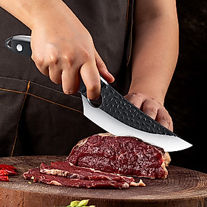 shajwo Viking Knife Meat Cleaver Knife Chef Knives Hand Forged Boning Knife with Sheath Butcher Knives High Carbon Steel Fillet Knife for Kitchen,Camping,Outdoor,BBQ