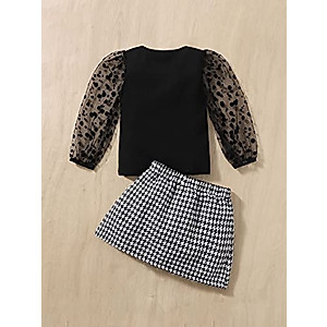 WDIRARA Toddler Girl's 2 Piece Outfits Polka Dots Mesh Top and Houndstooth Print Skirt Set Black and White 6-9M
