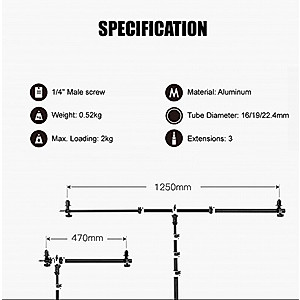 Fotoconic Multi Functional Reflector Holder, Boom Arm, Background Crossbar (21"-49" / 53-125cm) with Solid Locking Metal Swivel Head Grip