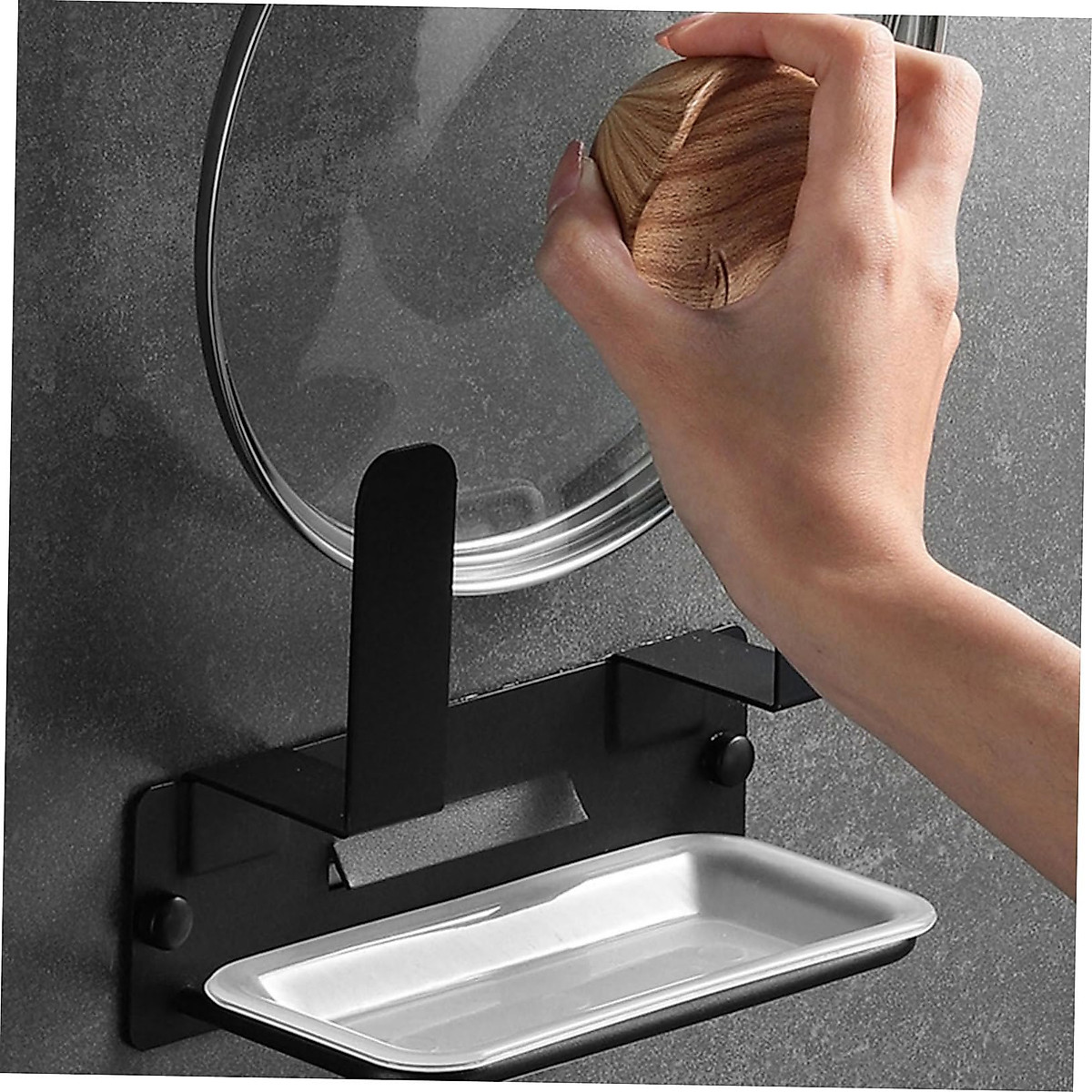 Zerodeko Pot Lid Rack Wall Mounted Stainless Steel Pan Lid Organizer Holder with Water Tray Self Adhesive Kitchen Utensils Storage Racks for Hanging Dish Pan Cover Cutting Board