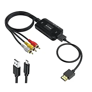 BD&M RCA to HDMI Converter, Composite to HDMI Adapter, Male AV to HDMI Converter Support 1080P PAL/NTSC Compatible with PS one, PS2, PS3, STB, Xbox, VHS, VCR, Blue-Ray DVD Players