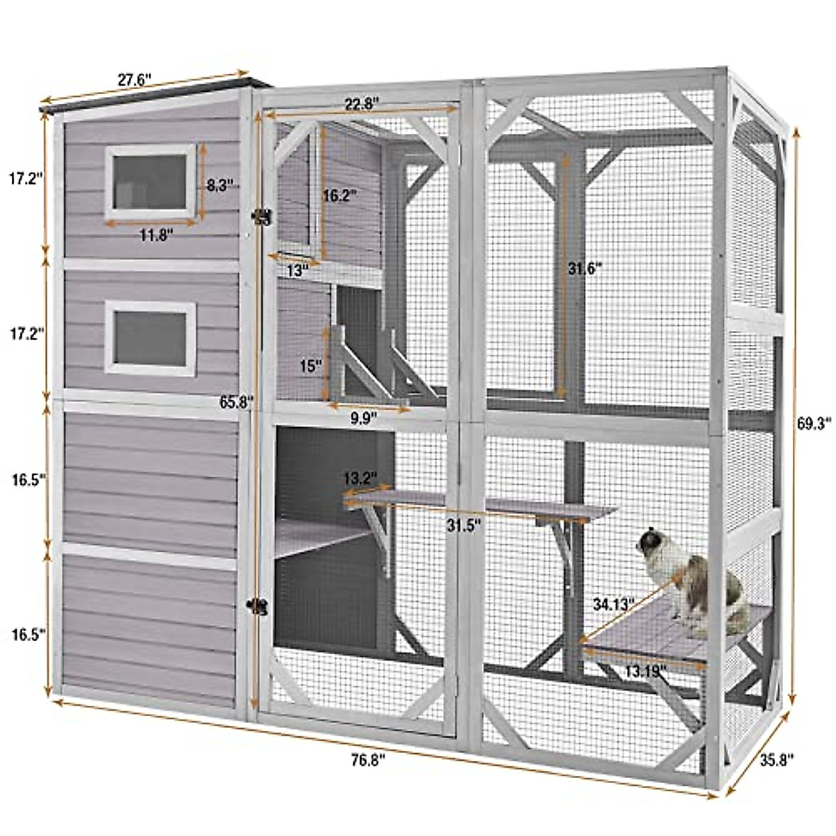 Cat House Outdoor Cat Enclosures 77" Large Catio with Run Cat Cage with Platforms Kitty Playpen,4 Tiers