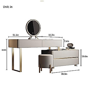 ZGNBSD Luxury Makeup Vanity Table - Makeup Table with Drawers, Stool & Smart Mirror | Elegant Bedroom Vanity Set for Glamorous Beauty