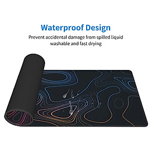 Topographic Contour Map XL Mouse Pad 31.5 x 11.8 Inch Gaming Mousepad Extended Large Mousepad with Nonslip Rubber Base Stitched Edges Laptop Desk Pad Home Office Supplies