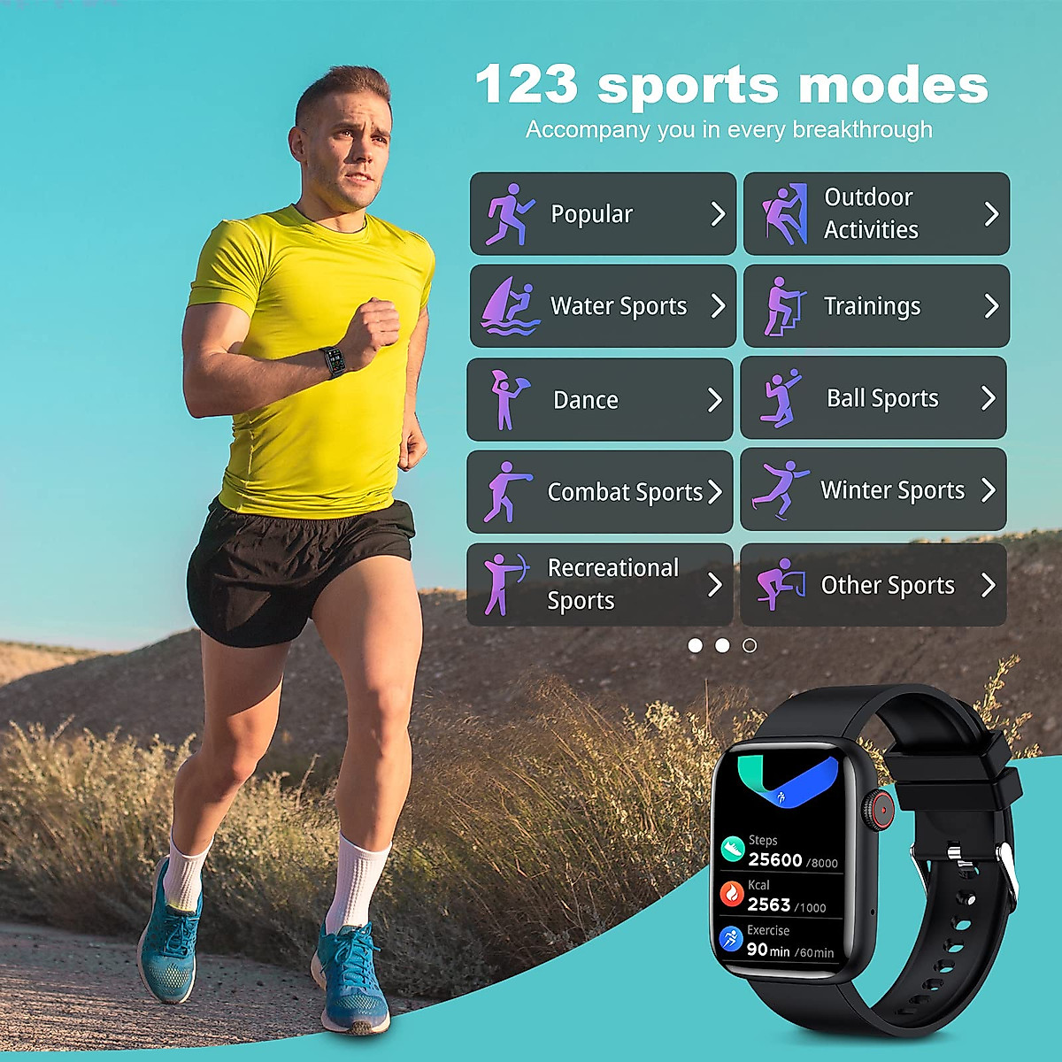 1.95'' Smart Watch for Iphone Compatible 123 Sport Modes Fitness Tracker Bluetooth Smartwatch for Android Phones Outdoor Digital Fitness Watch with Heart Rate SpO2 Sleep Step Counter for Men Women