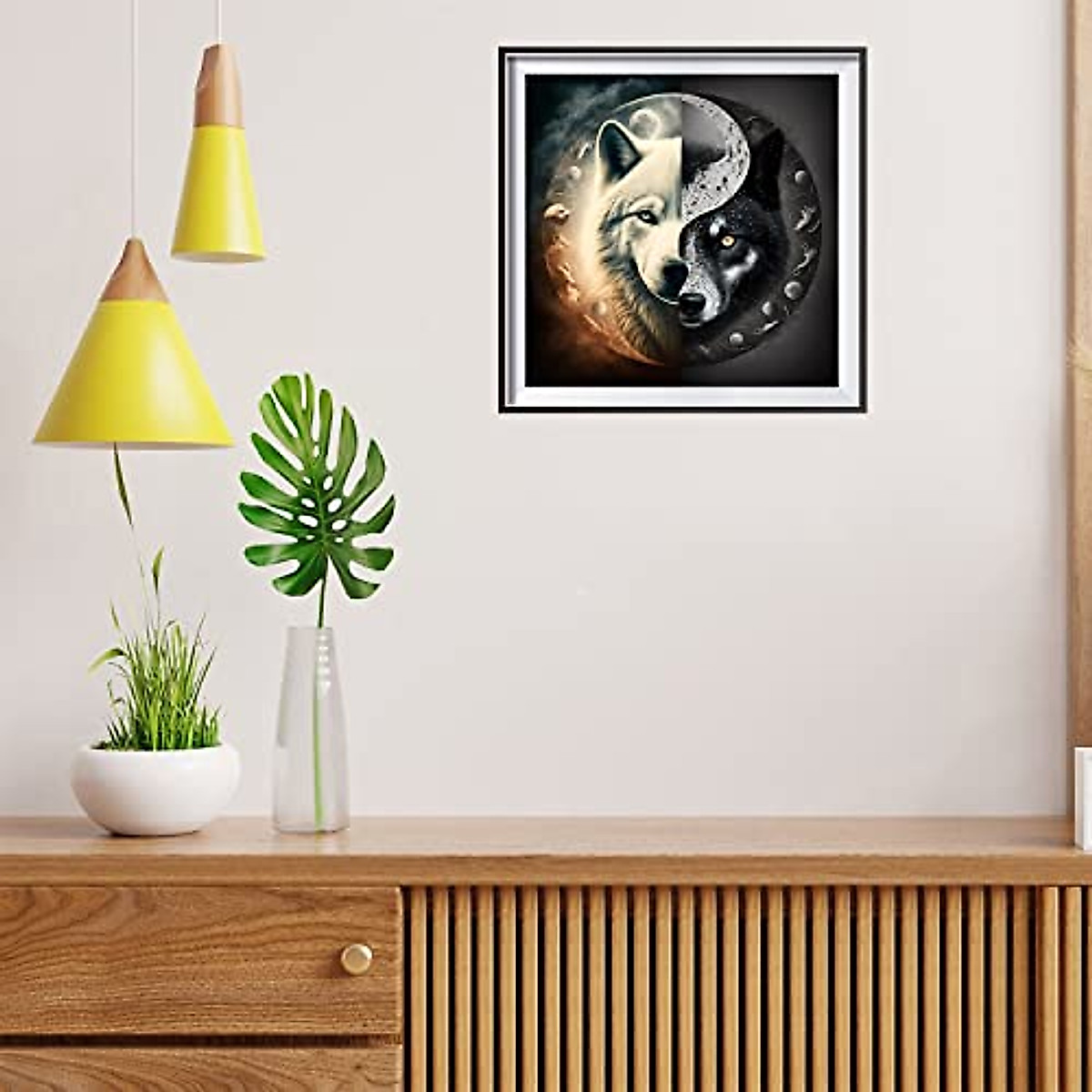 5D Diamond Painting Kits Yin Yang Animals DIY Diamond Full Round Drill Diamond Art Painting for Adults Painting Kit with Accessories for Home Wall Decor 30x30cm/11.8x11.8in (30x30cm-Wolf)