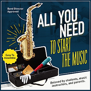 Mendini By Cecilio Eb Alto Saxophone - Case, Tuner, Mouthpiece, 10 Reeds, Pocketbook- Black & Gold E Flat Musical Instruments