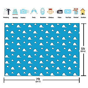 BINQOO 7x5ft Cartoon Blue Sky White Clouds Backdrop Toy Story Kids Birthday Party Boy Baby Shower Photography Background Photo Studio Props