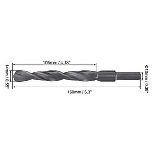 uxcell Reduced Shank Twist Drill Bits 14mm High Speed Steel 4241 with 10mm Shank for Aluminum Alloy Steel Metal Plastic Wood