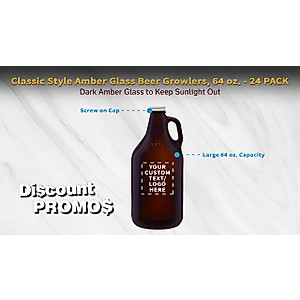 DISCOUNT PROMOS 24 Amber Glass Beer Growlers Set, 64 oz. - Customizable Text, Logo - Screw on Lid, Sturdy, Barware - Amber