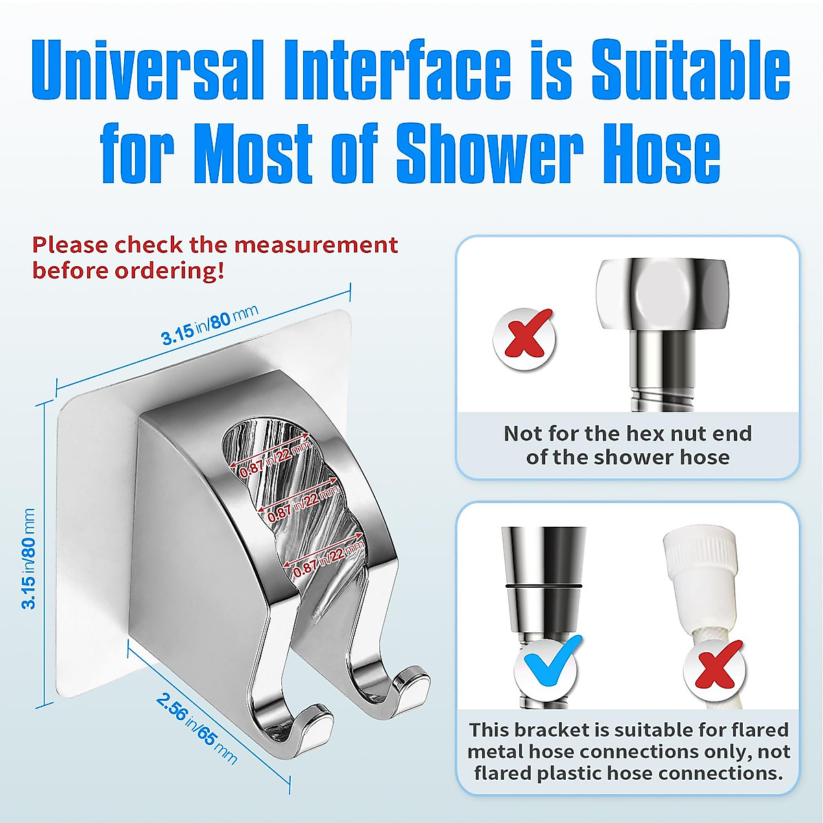 JONKEAN Chrome Handheld Shower Head Holder with 2 Hanger Hooks, Strong Adhesive Shower Head Holder, Adjustable Shower Wand Holder Wall Mount, Bathroom Waterproof Shower Handle Holder No Drill Need