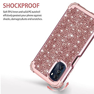 LONTECT Compatible with Moto G 5G 2022 Case Glitter Sparkly Bling Shockproof Heavy Duty Hybrid Sturdy High Impact Protective Cover Case for Motorola Moto G 5G 2022, Shiny Rose Gold