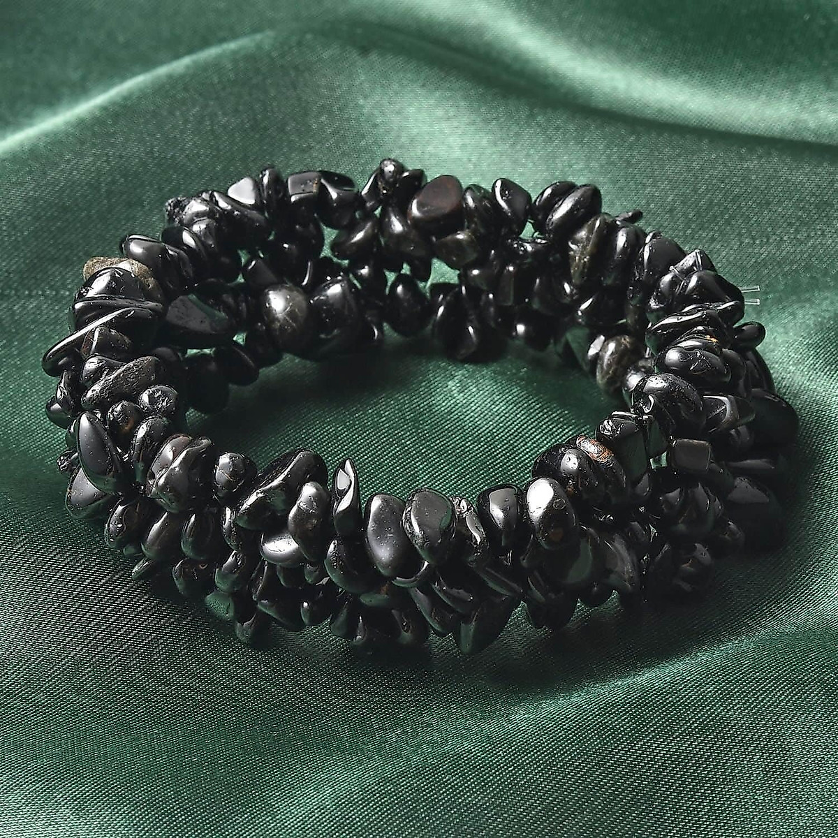 SHOP LC DELIVERING JOY Black Tourmaline Chips Bracelet For Women Stretch Jewelry Gifts for Women Birthday Gifts