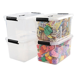 Quickquick 12 Quart Plastic Storage Box with Handle, Clear Plastic Lidded Storage Latch Box, 4 Packs