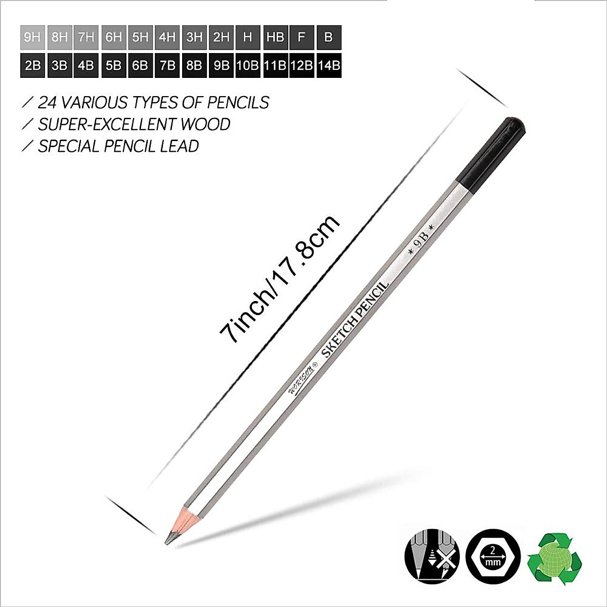 dainayw Professional Drawing Sketching Pencils Set, 24 Pieces Art Pencils (14B - 9H), Graphite Shading Pencils for Beginners & Pro Artists