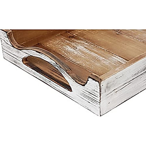 Distressed Rustic Serving Tray Set of 2, Nesting Coffee Table Trays for Living Room, Wood Serving Tray with Handles, Decorative Serving Tray for Ottoman Rectangle, Butler Tray for Party, Bedroom