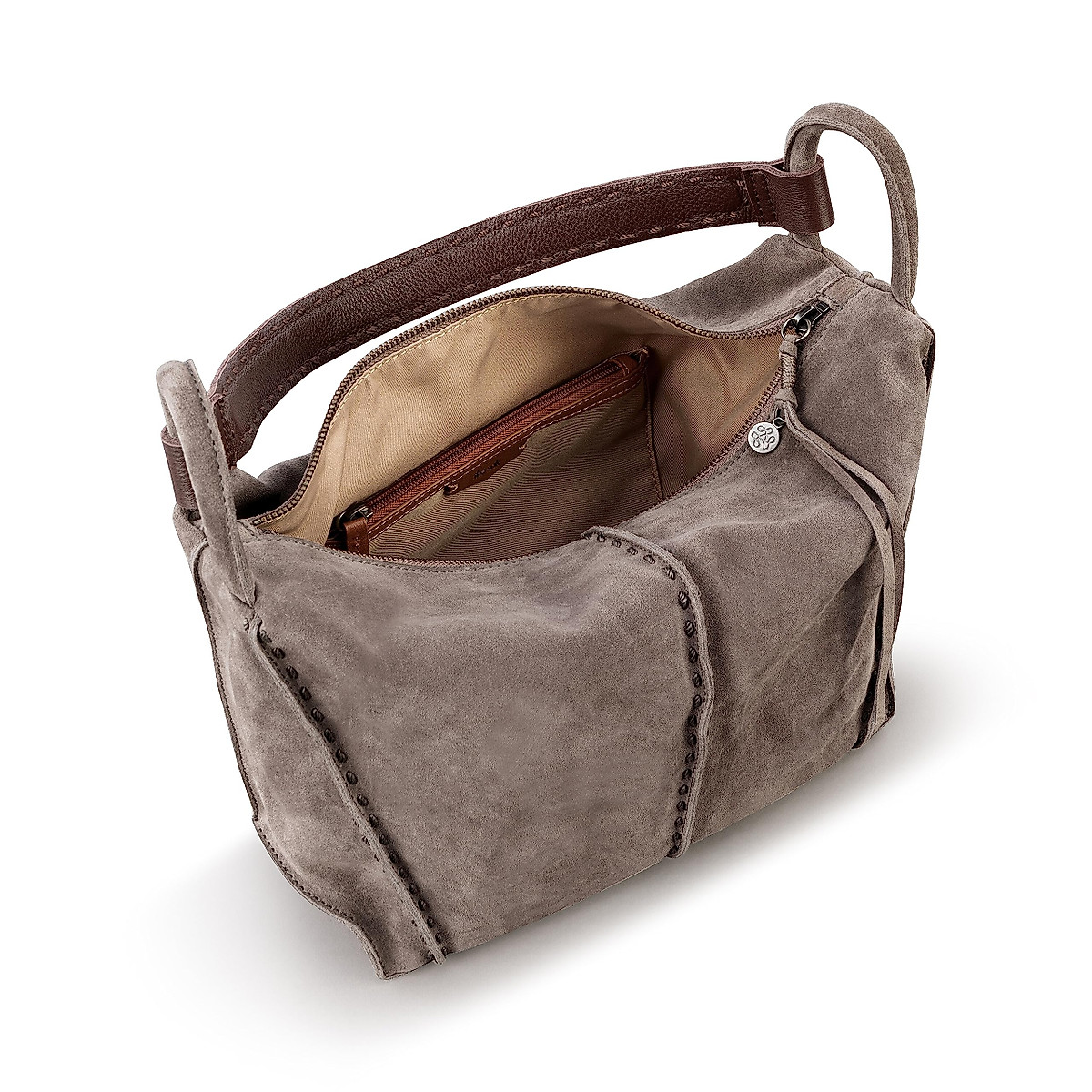 The Sak Los Feliz Hobo in Leather, Lined Shoulder Purse, Mushroom Suede