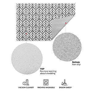Indoor Outdoor Mats, Black and White Leaf Tile Pattern Door Mat, Non-Slip Absorbent Resist Dirt Entrance Mat Washable Welcome Mats for Entryway, Low-Profile Floor Mats