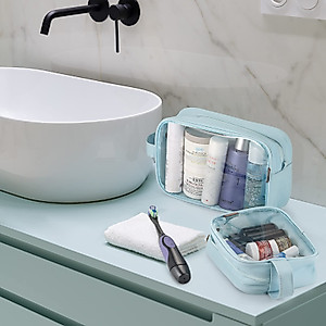 GAGAKU 2pcs Clear Toiletry Bag TSA Approved Travel Toiletry Bags Liquid Bag with Handle Strap, Waterproof Transparent Makeup Cosmetic Bags for Women - Light Blue