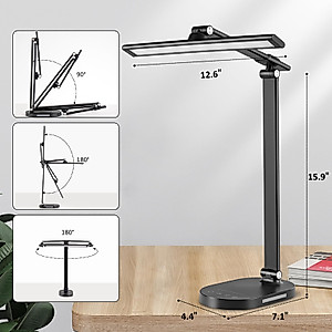 DALIVOL LED Desk Lamp Touch Desk Lamps with 5 Levels Brightness, Dimmable Office Reading Lamp with Adjustable Arm Foldable Table Desk Lamp for Bedroom Bedside Office Study, 3000-6500K(Black)