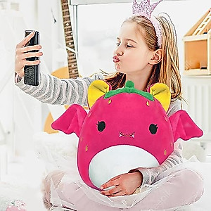 ROMINVIC Strawberry Bat Plush,8 inch Stuffed Animal Bat Plush Pillow, 3D Kawaii Bat Plushie Stuffed for Christmas Birthday Kids Gifts Home Decoration