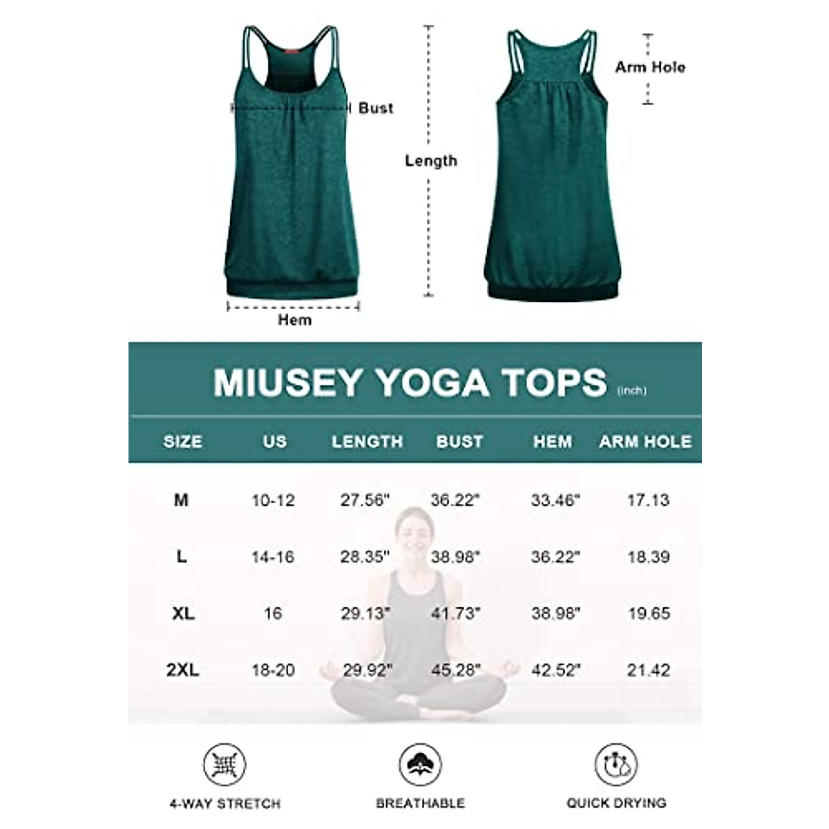 Miusey Yoga Tops for Women Loose Fit Womens Tank Tops Loose Fit Knit Sleeveless Bottom Banded Strappy Lightweight Active Tunic Tank Tops Green XX-Large