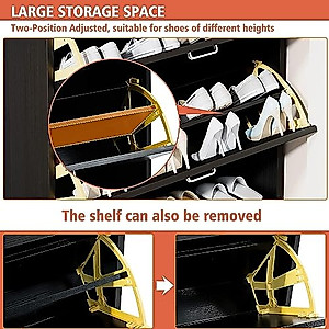 ME2 Shoe Cabinet for Entryway with 1 Slide Drawer & 2 Flip Drawers, Freestanding Shoe Rack Storage Organizer Cabinet(Black)